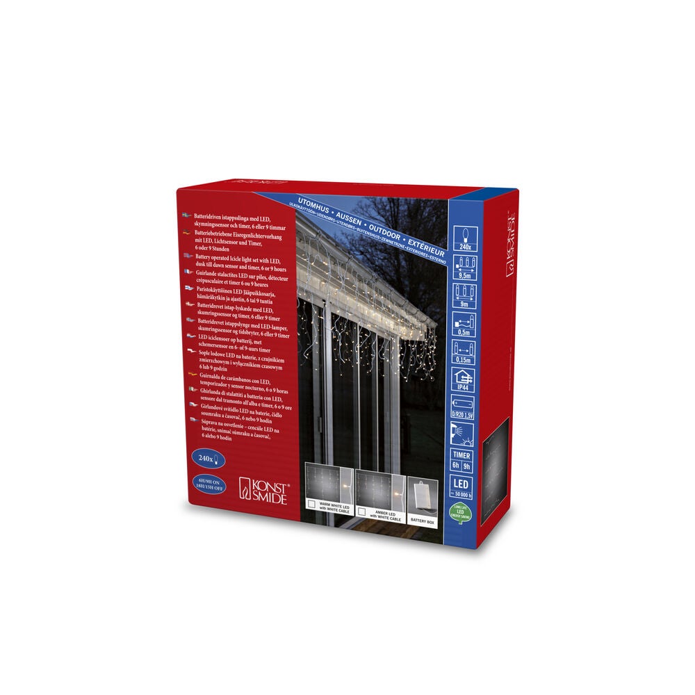 240 LED Icicles W W Timer B/O | Konstsmide